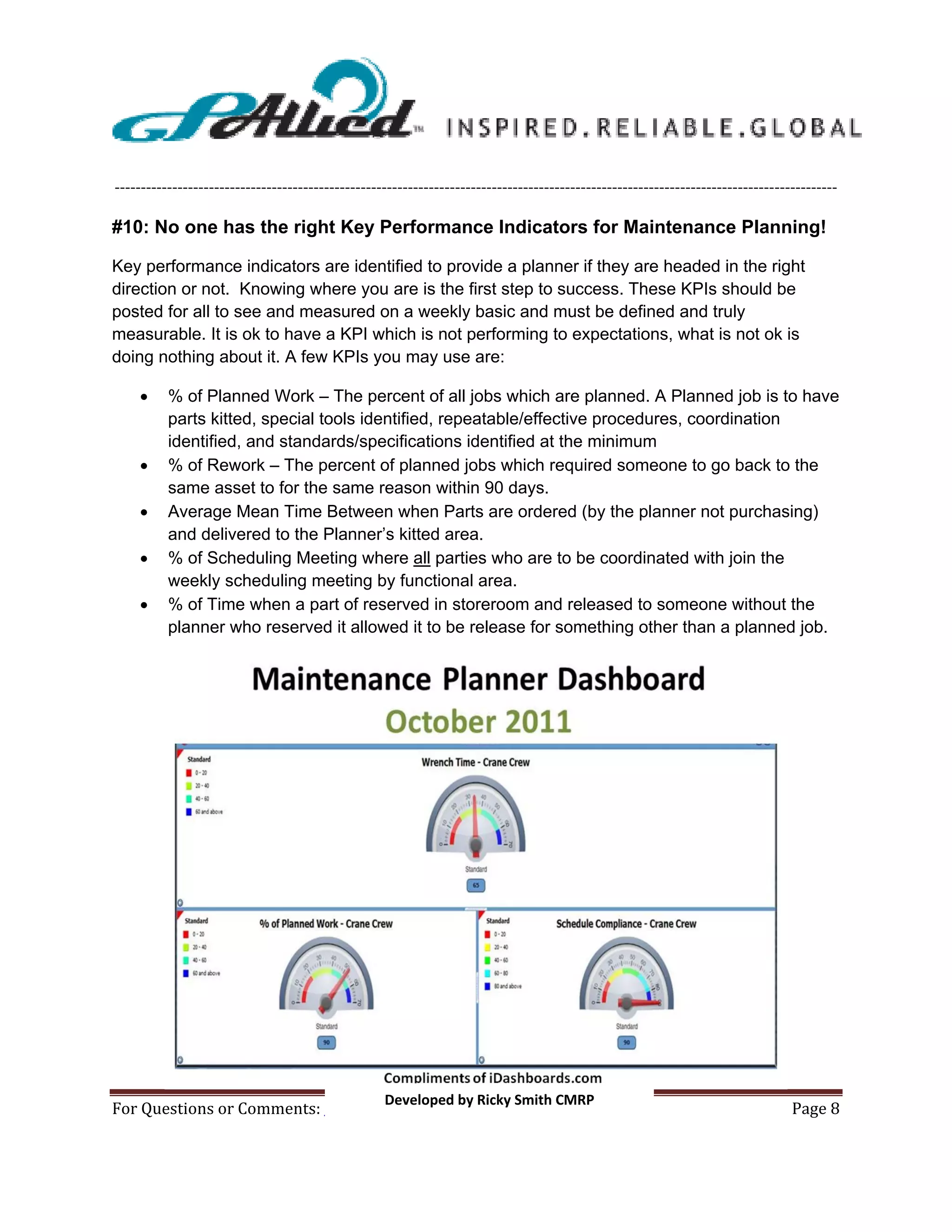 The Top 10 Reasons Maintenance Planning Is Not Effective | PDF