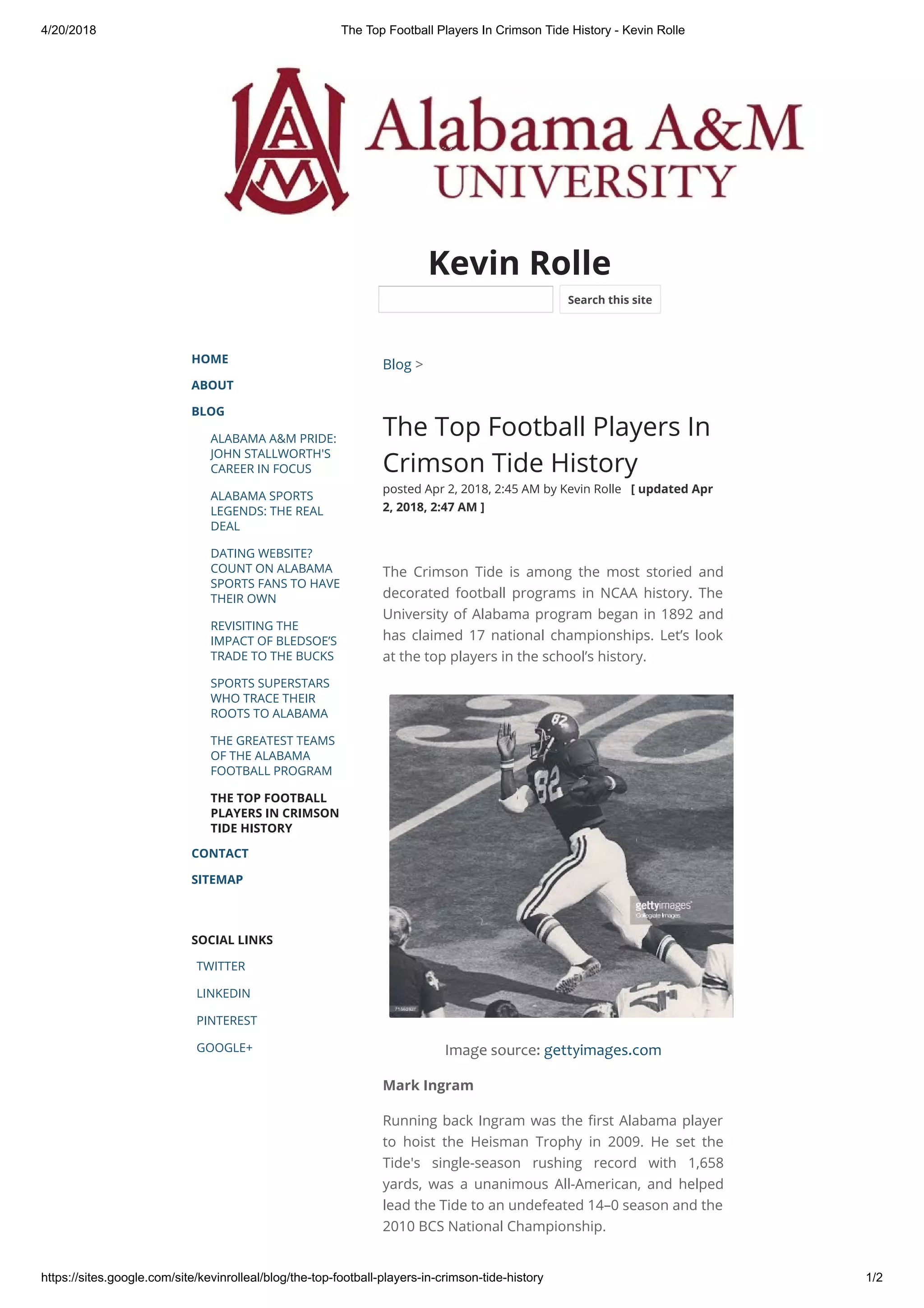The top football players in crimson tide history kevin rolle | PDF