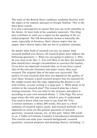 The topic of the British thesis combines academic theories with th.docx