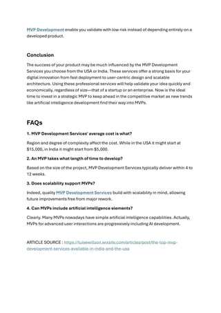 The top MVP Development Services available in India and the USA | PDF