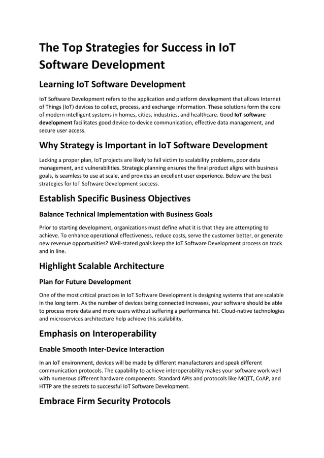 The Top Strategies for Success in IoT Software Development | PDF