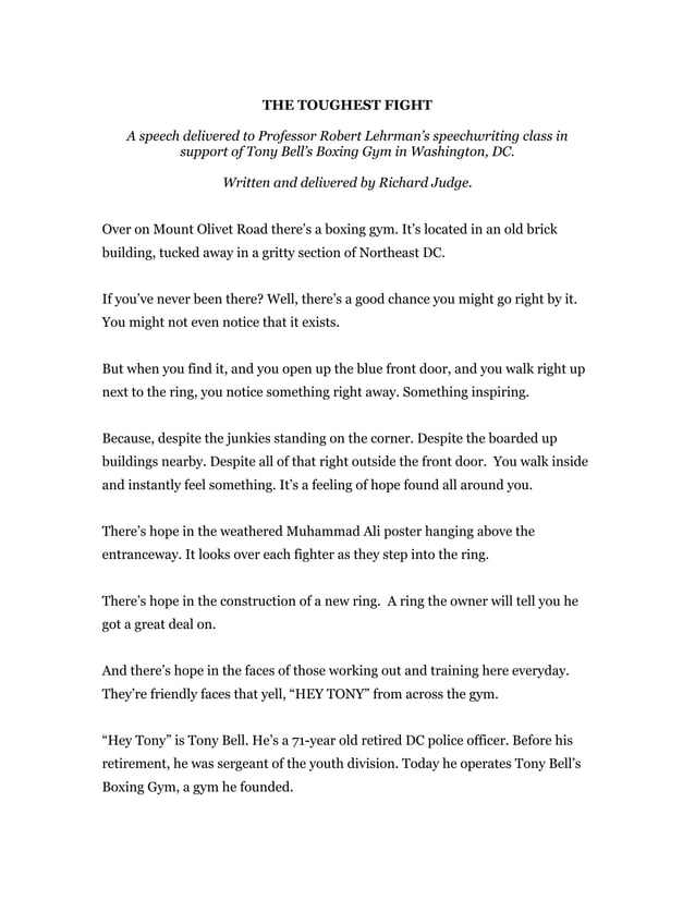 The Toughest Fight (Speech) | PDF