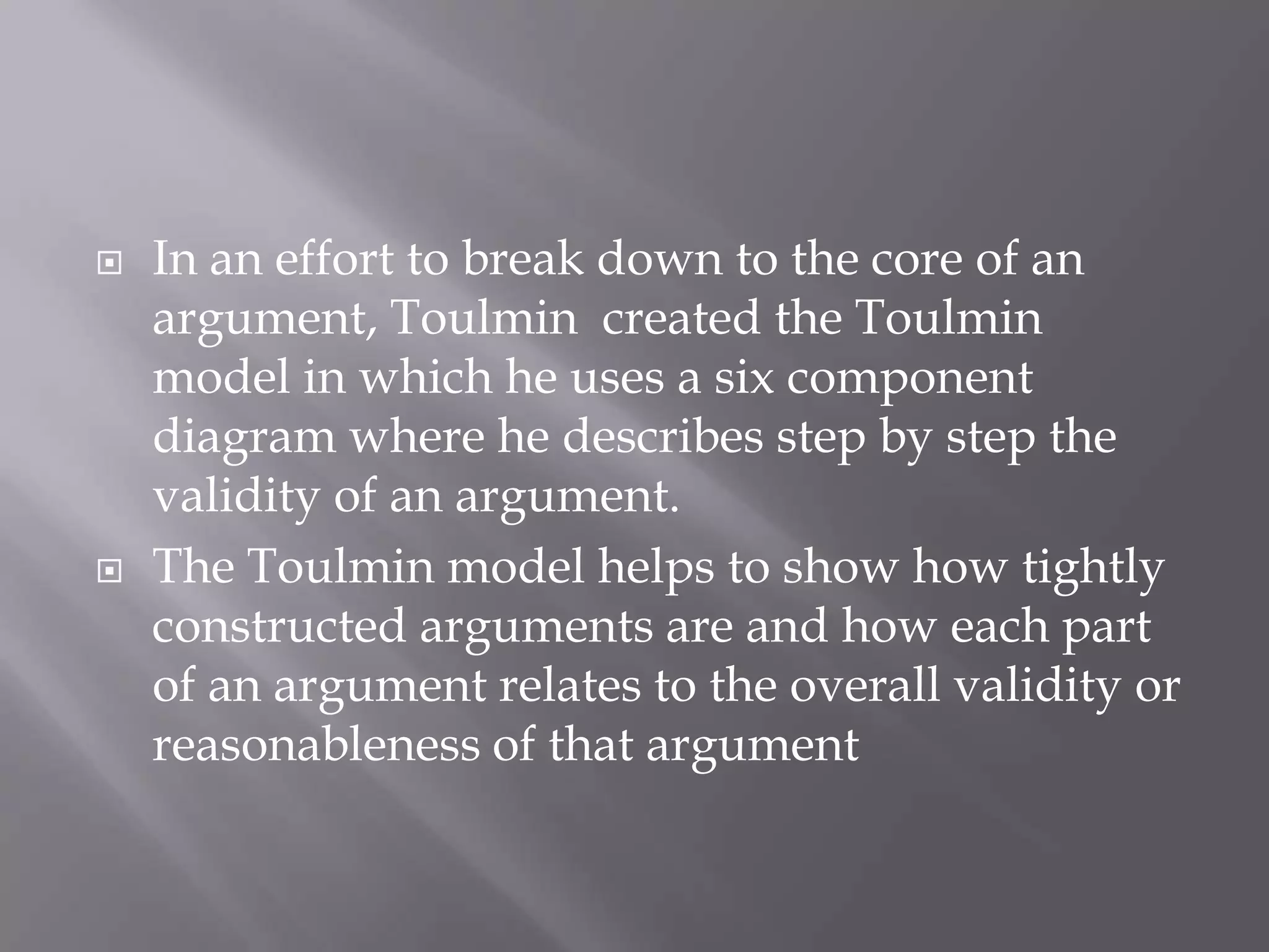 The Toulmin Model Of Argument Tato Ppt