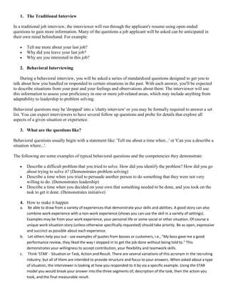 The traditional interview vs behavioral interview | DOCX