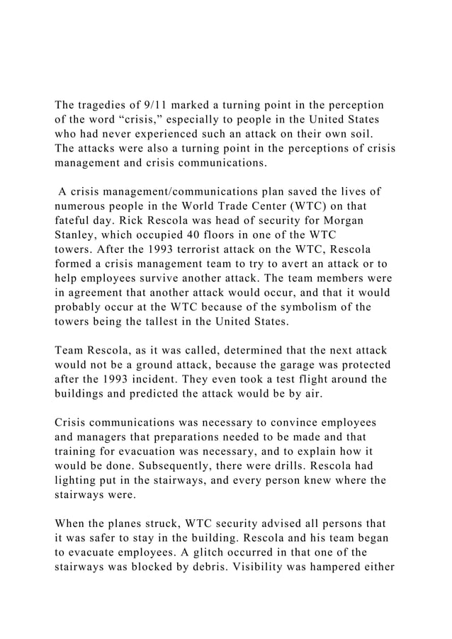 The tragedies of 911 marked a turning point in the perception o.docx ...