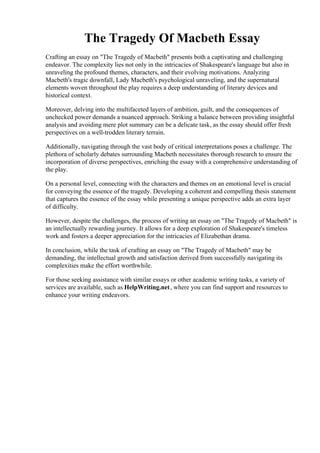 The Tragedy Of Macbeth Essay. The Tragedy of Macbeth - Is Macbeth a ...