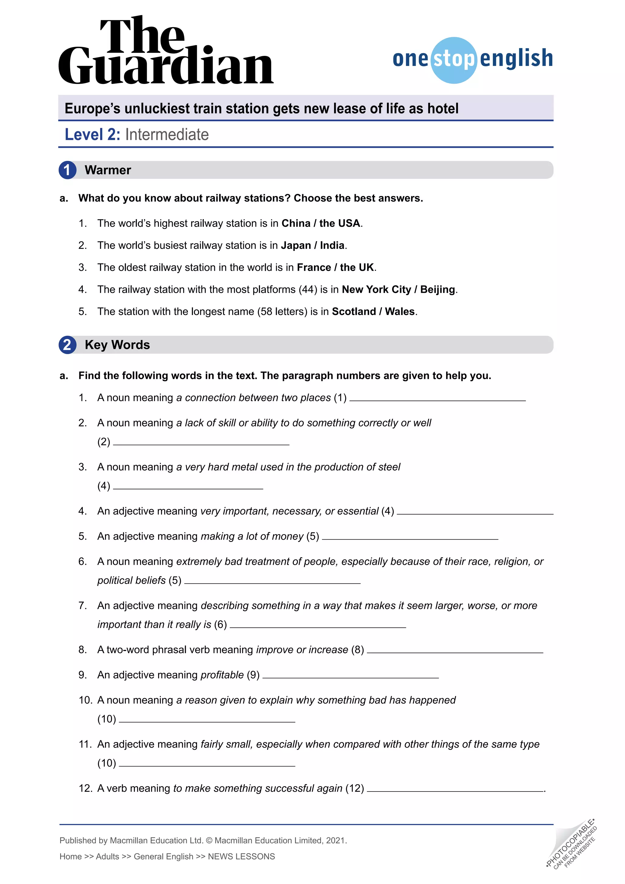 The Train Station Hotel - intermediate news lesson.pdf