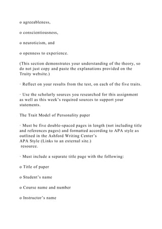 The Trait Model of Personality[WLOs 2, 3] [CLOs 1, 5] .docx
