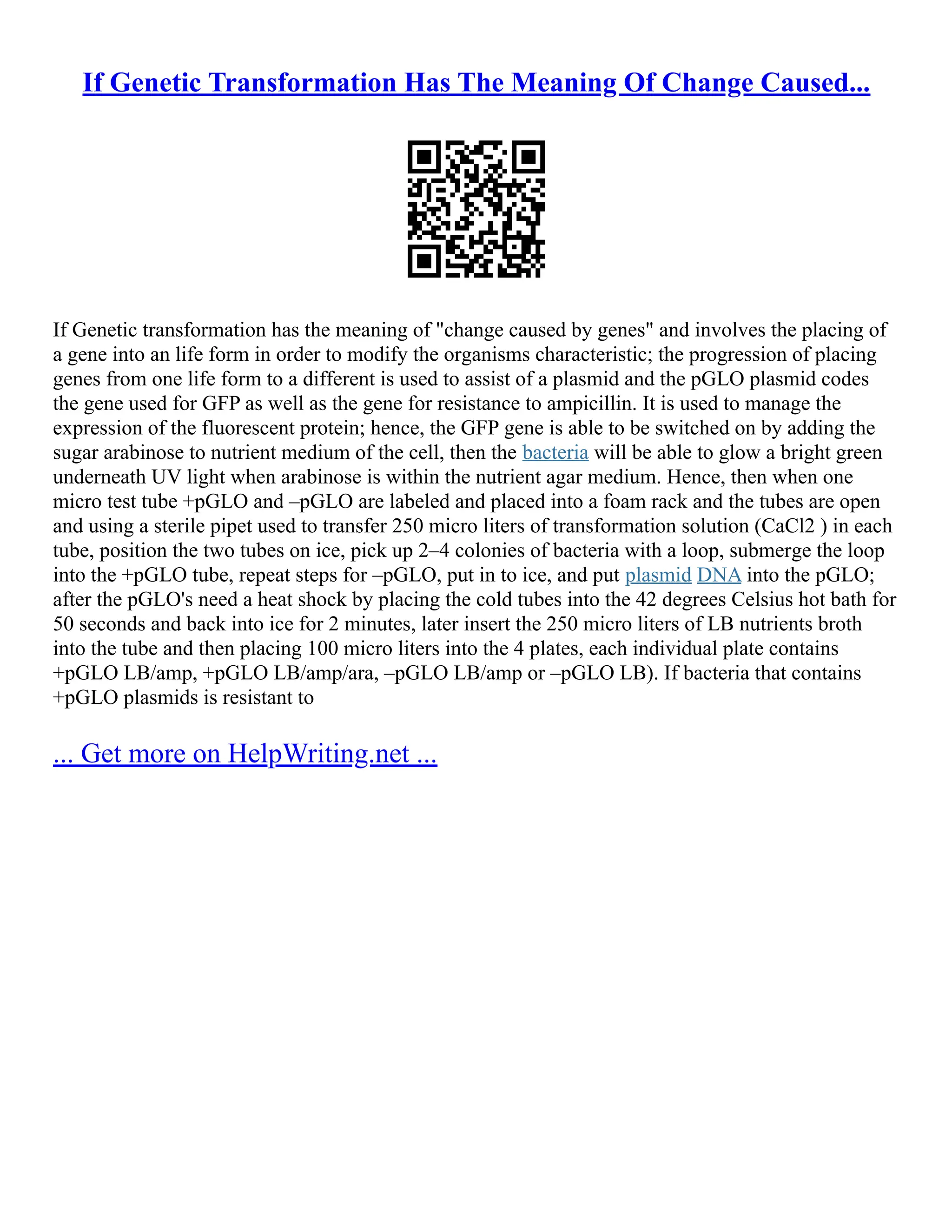 The Transformation Of E. Coli | PDF