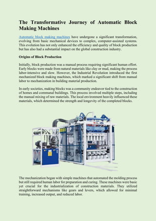 The Transformative Journey of Automatic Block Making Machines | PDF