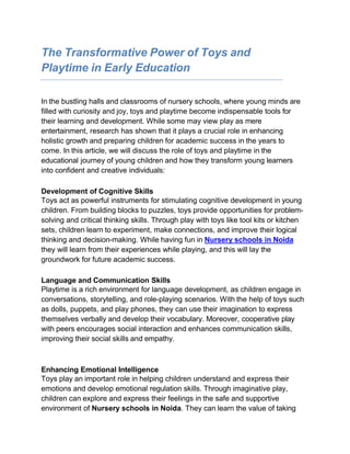 The Transformative Power of Toys and Playtime in Early Education | PPTX ...