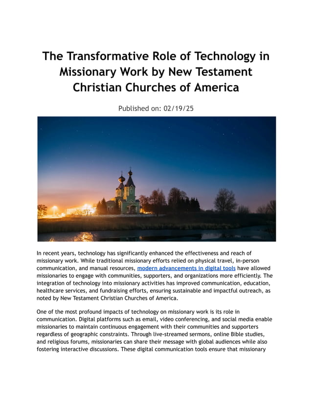 The Transformative Role of Technology in Missionary Work by New ...