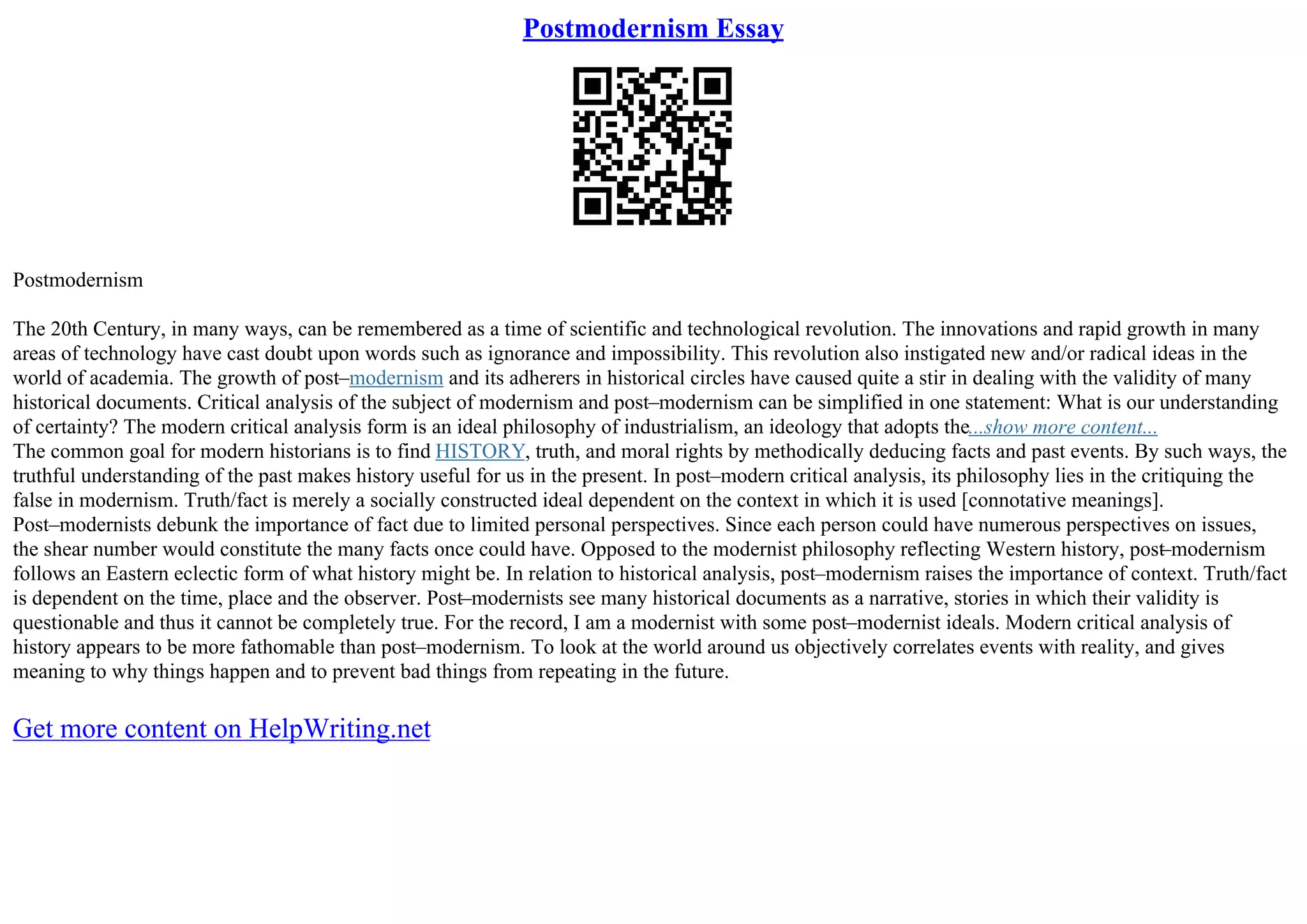 The Transition To Postmodernism Essay | PDF