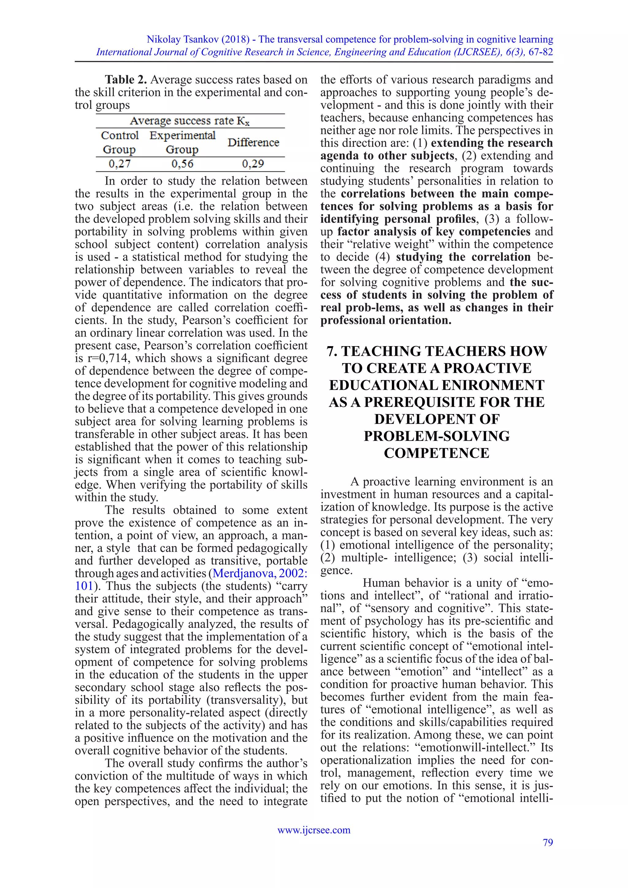 The transversal competence for problem solving in cognitive learning | PDF