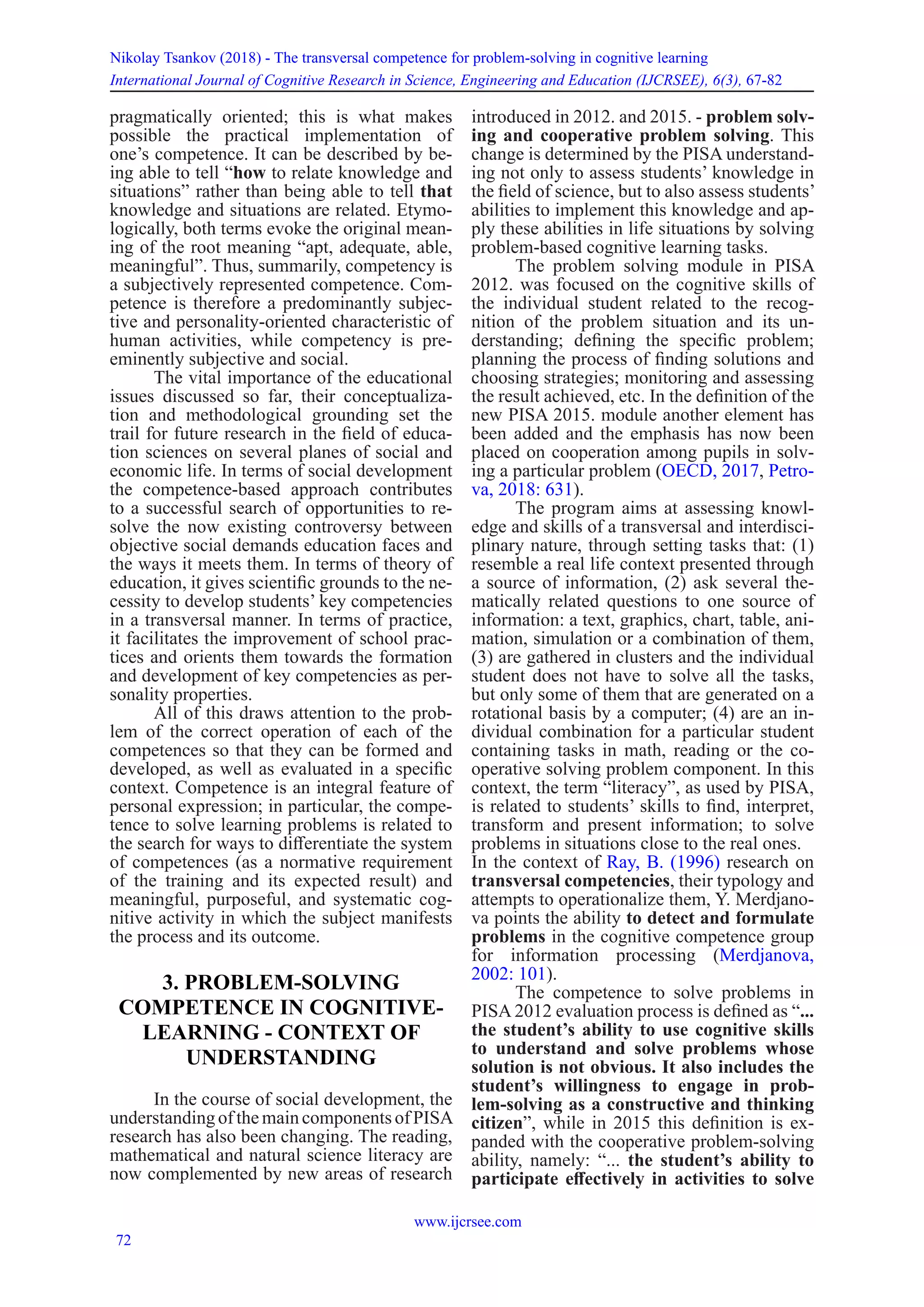 The transversal competence for problem solving in cognitive learning | PDF