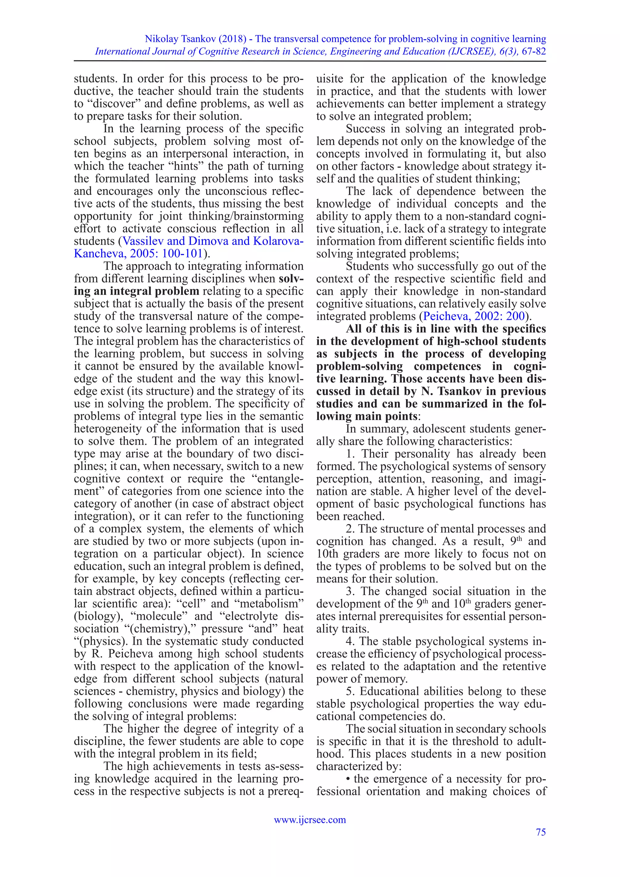 The transversal competence for problem solving in cognitive learning | PDF