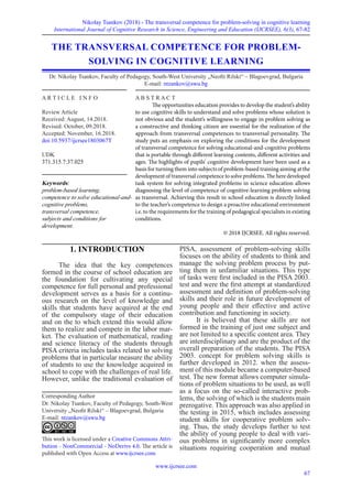 The transversal competence for problem solving in cognitive learning | PDF | Educational ...