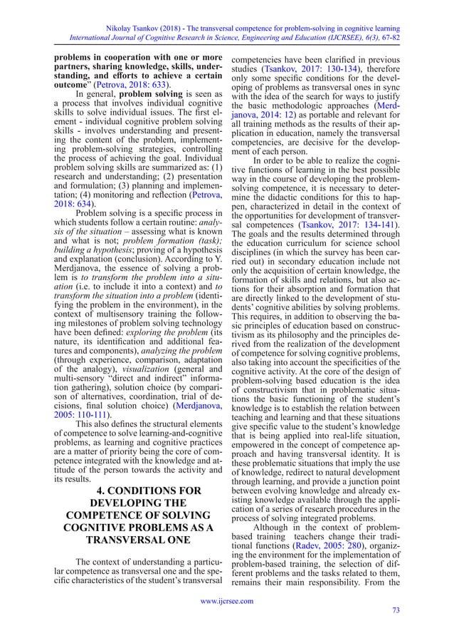 The transversal competence for problem solving in cognitive learning | PDF