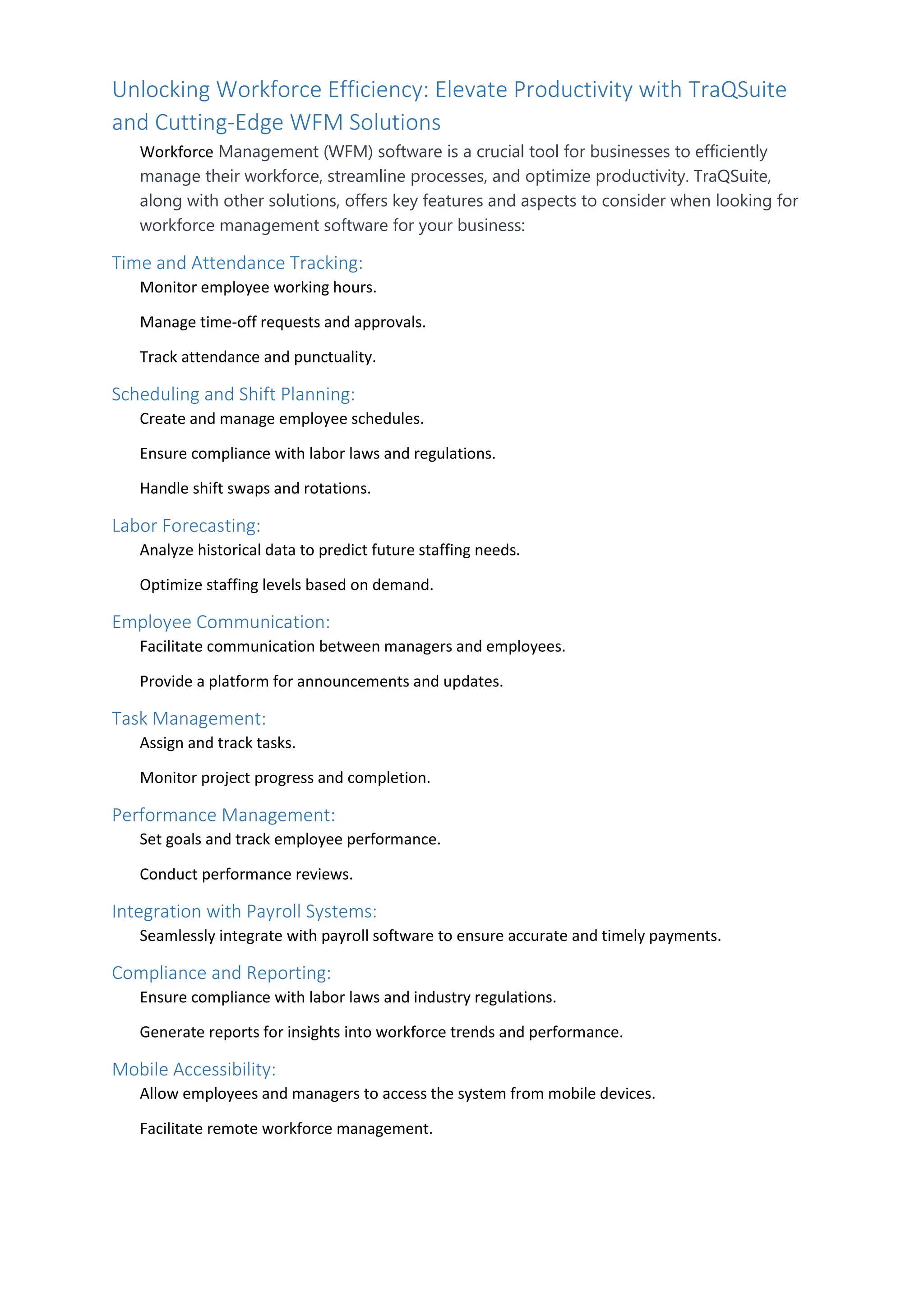 Workforce Management (WFM) software | TraQSuite | PDF