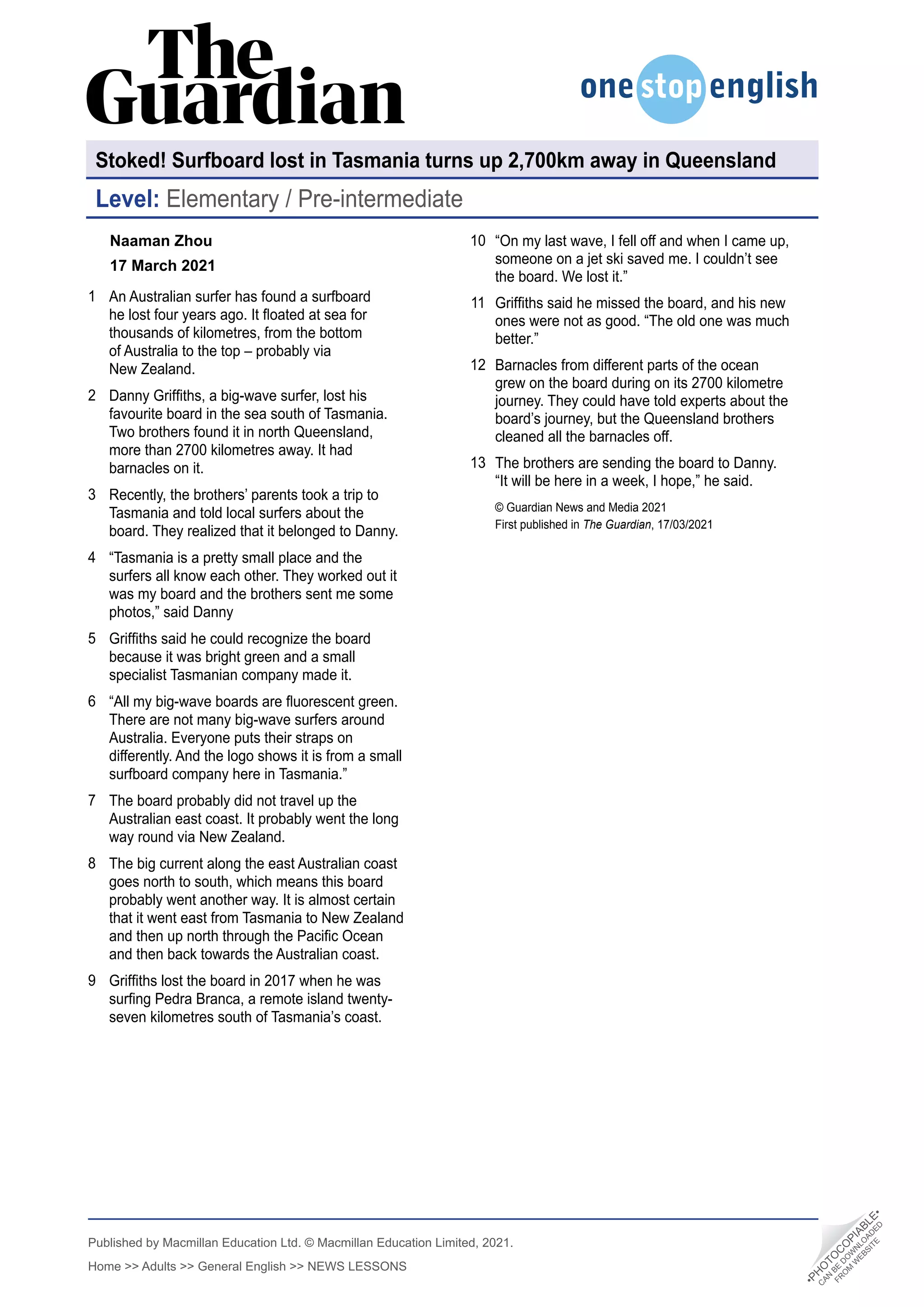 The Travelling Surfboard - Elementary Article Lesson.pdf