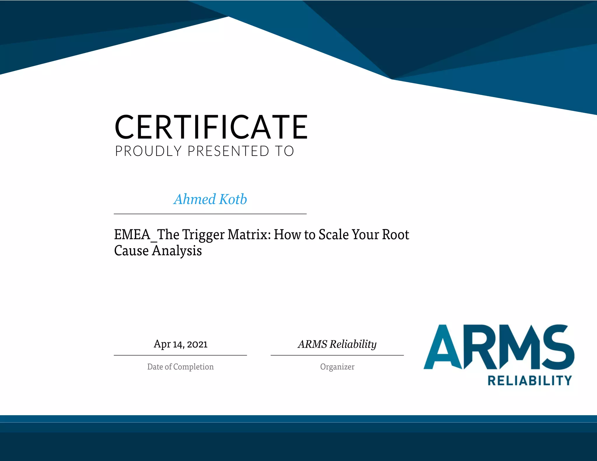 Certificate of Completion "The trigger matrix: how to scale your root ...