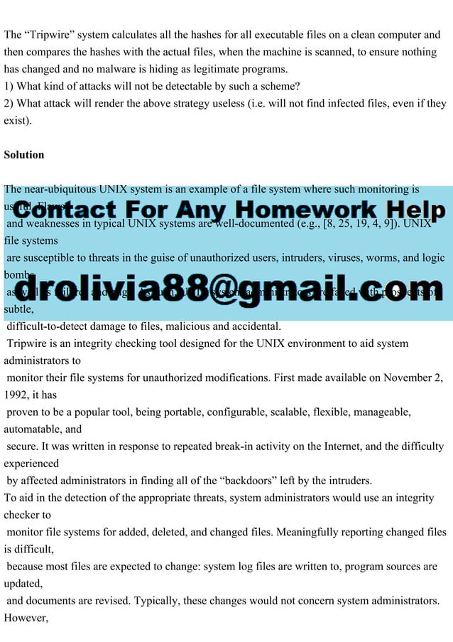 The “Tripwire” system calculates all the hashes for all executable f.pdf