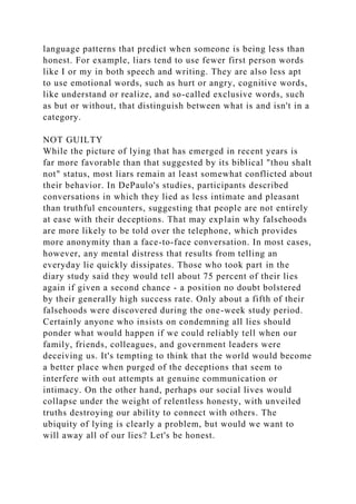 THE TRUTH ABOUT LYINGBy Allison KornetHas Lying Gotten.docx | Family ...