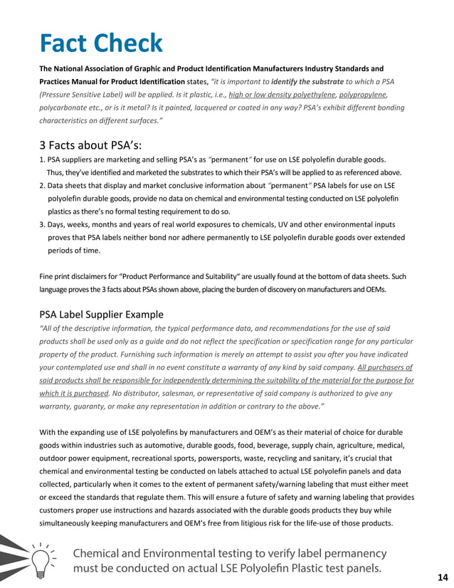The truth about permanent safety warning labeling for lse polyolefin ...