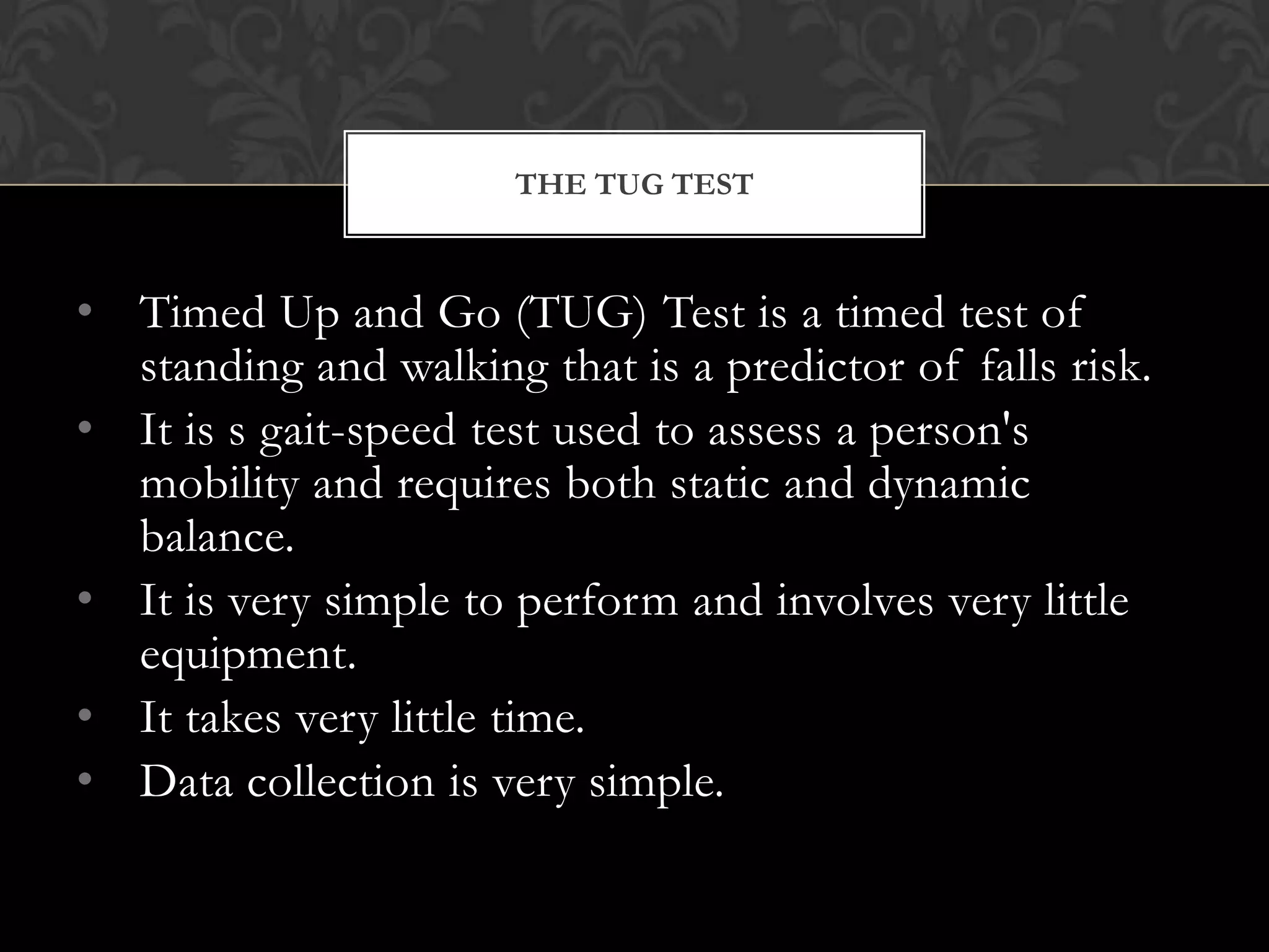 The TUG test (Timed Up and Go) to predict falls risk | PPTX