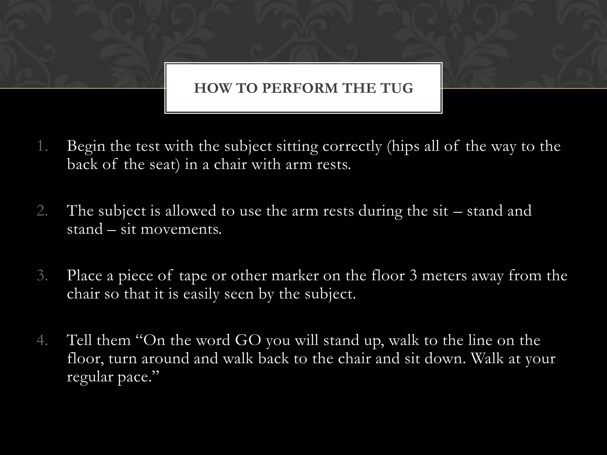 The TUG test (Timed Up and Go) to predict falls risk | PPTX