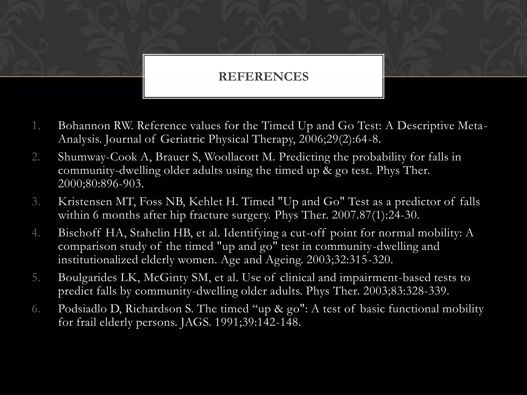 The TUG test (Timed Up and Go) to predict falls risk | PPTX
