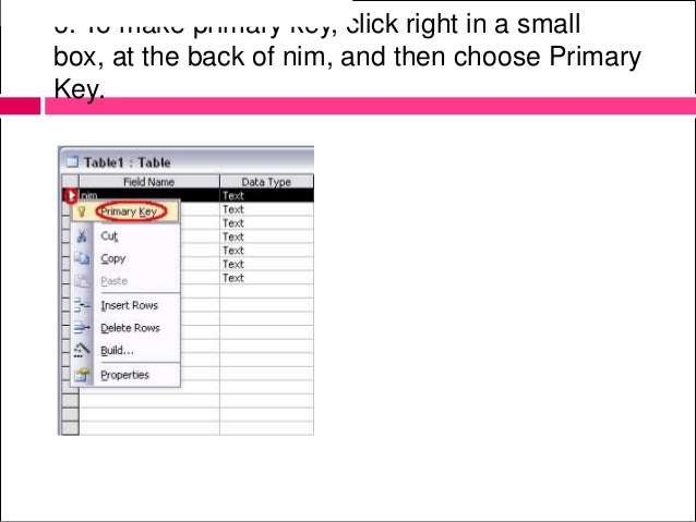 The tutorial of making database in microsoft office 2003