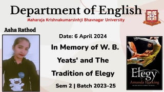 In Memory of w.b. yeats and The Tradition of Elegy | PDF