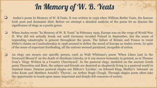 In Memory of w.b. yeats and The Tradition of Elegy | PDF