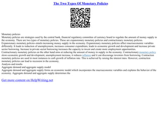 The Two Types Of Monetary Policies | PPT