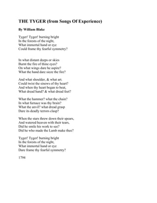 William Blake The Tyger And The Lamb