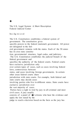 The u.s. legal system a short description federal judic | PDF