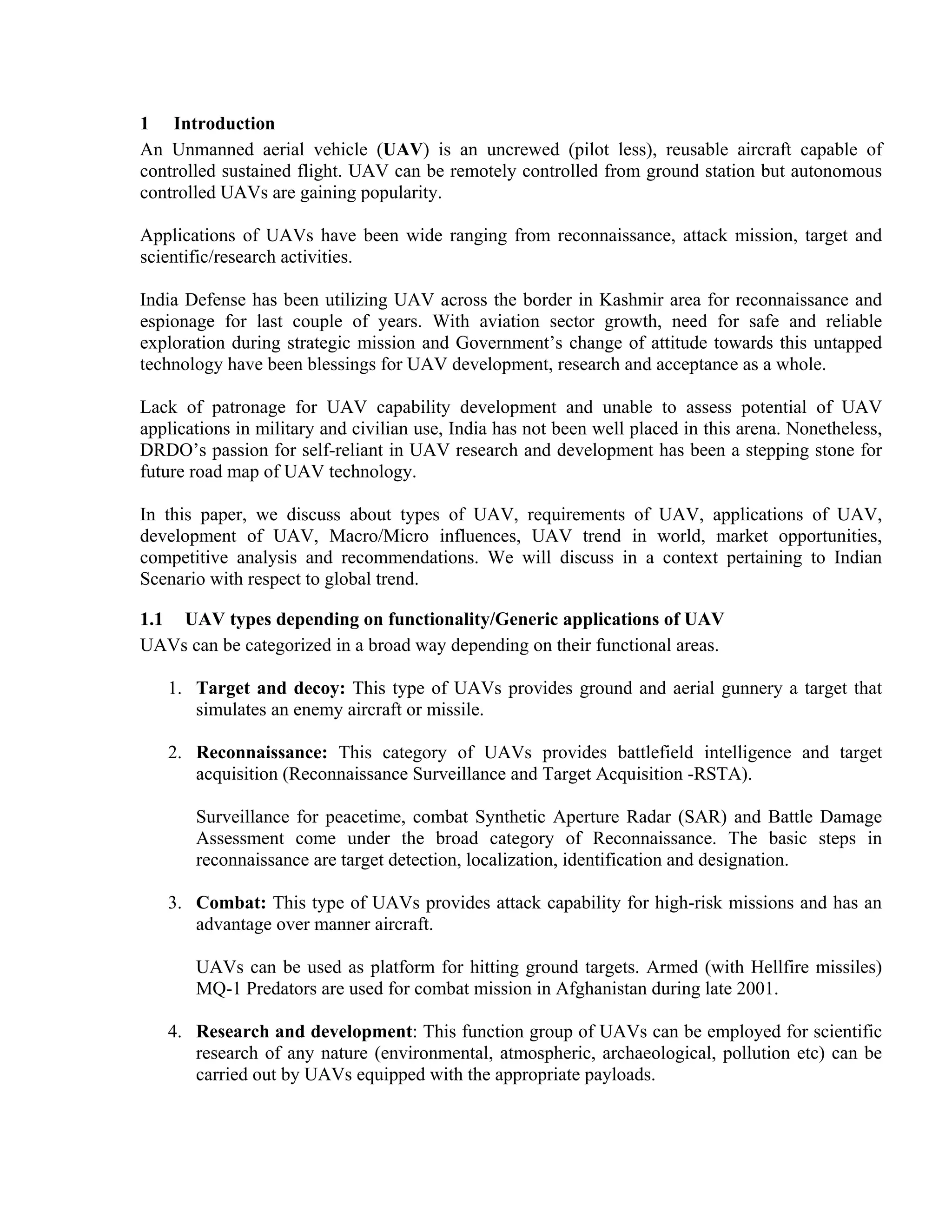 The uav applications in india and global trend technology | PDF