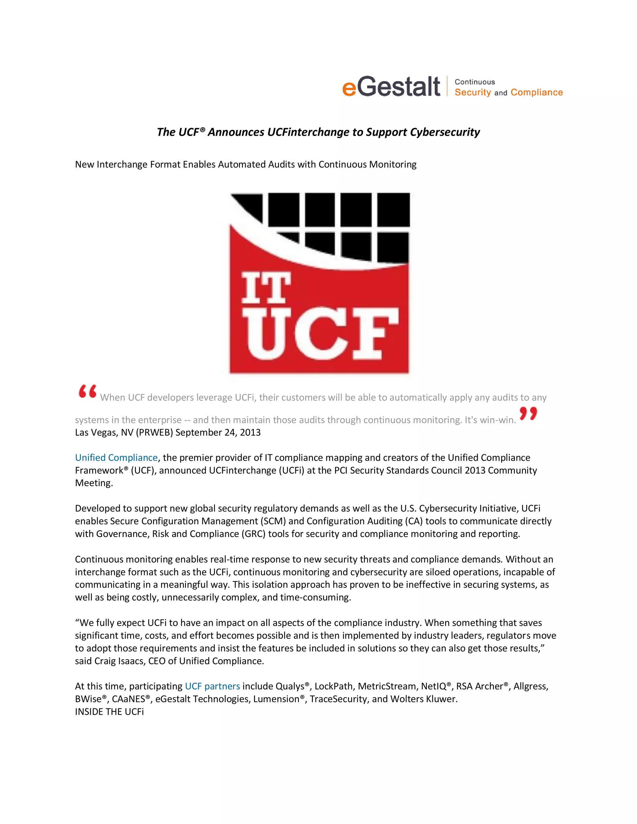 The UCF® Announces UCFinterchange to Support Cybersecurity | PDF