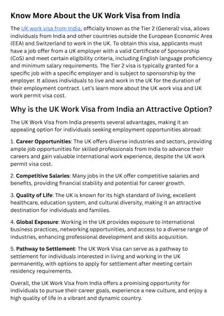 The UK offers several types of work visas, each catering to different ...