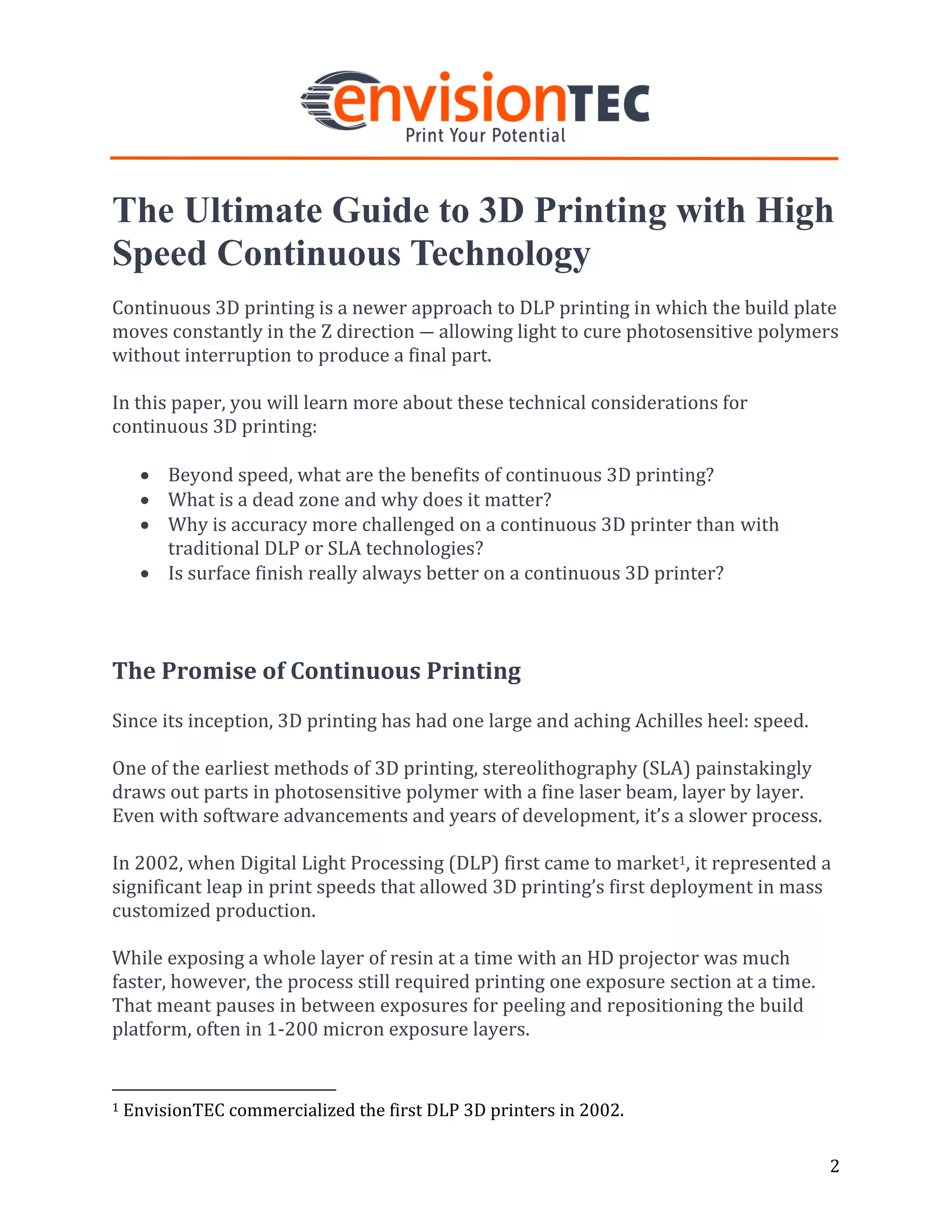 The Ultimate Guide to 3D Printing with High Speed Continuous Technology | PDF