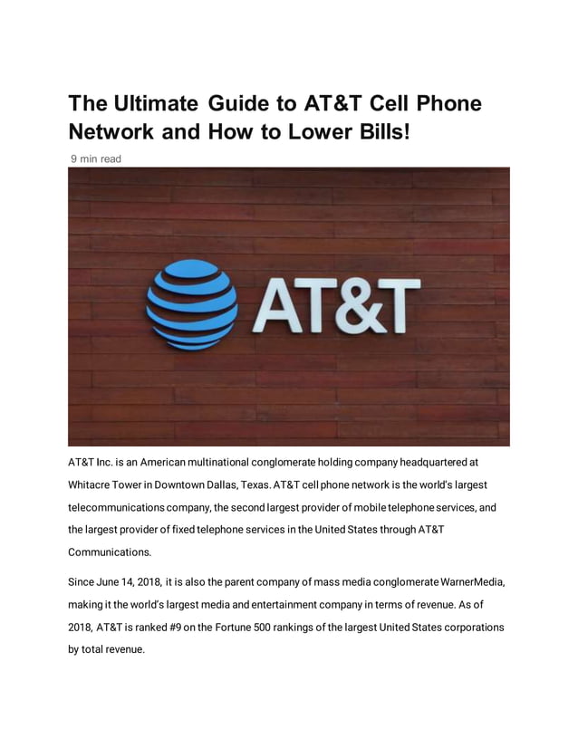 The ultimate guide to AT&T cell phone network and how to lower bills | PDF