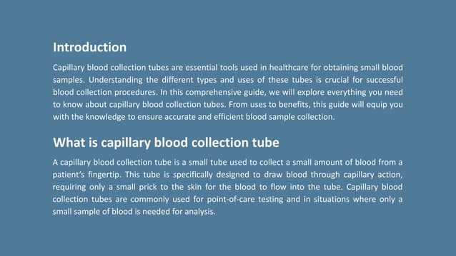Capillary Blood Collection Tubes: The Complete Guidebook | PPT