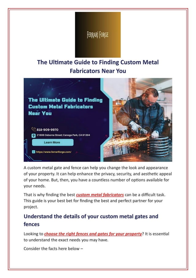 The Ultimate Guide to Finding Custom Metal Fabricators Near You | PDF