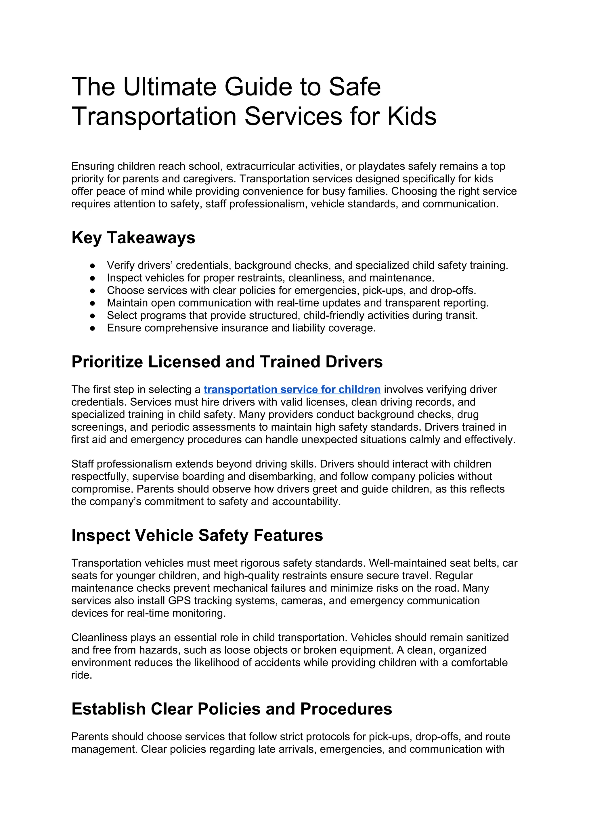 The Ultimate Guide to Safe Transportation Services for Kids | DOCX