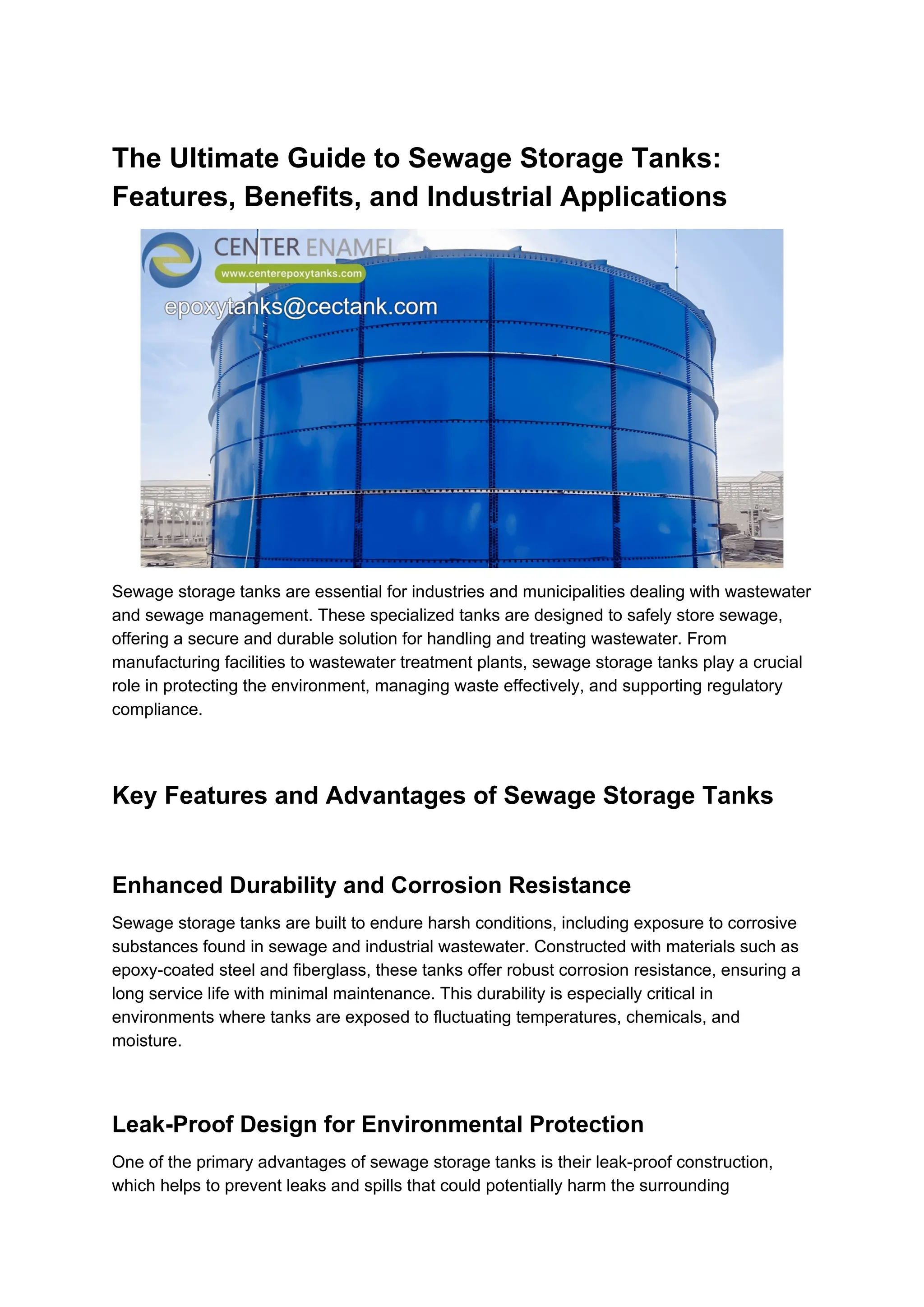 The Ultimate Guide to Sewage Storage Tanks Features, Benefits, and ...