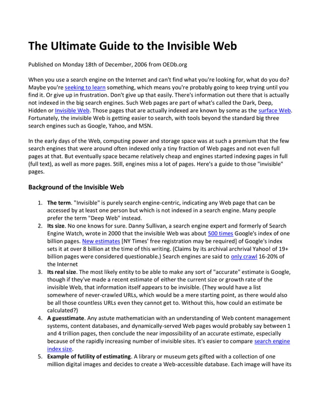 The ultimate guide to the invisible web | PDF