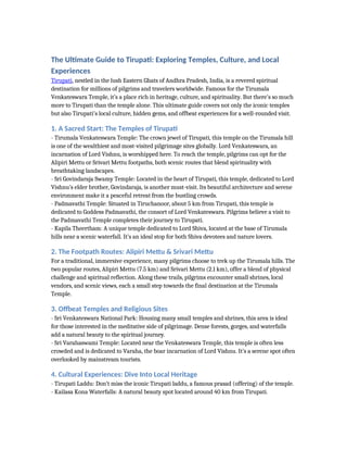 The Ultimate Guide to Tirupati: Exploring Temples, Culture, and Local ...