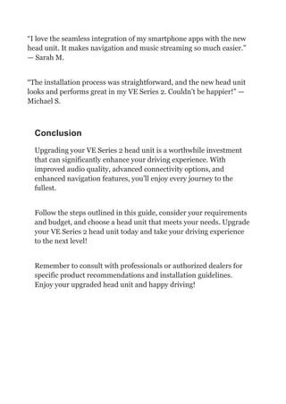 The Ultimate Guide to Upgrading Your VE Series 2 Head Unit | DOCX