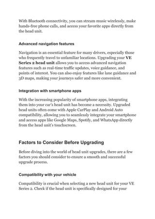 The Ultimate Guide to Upgrading Your VE Series 2 Head Unit | DOCX